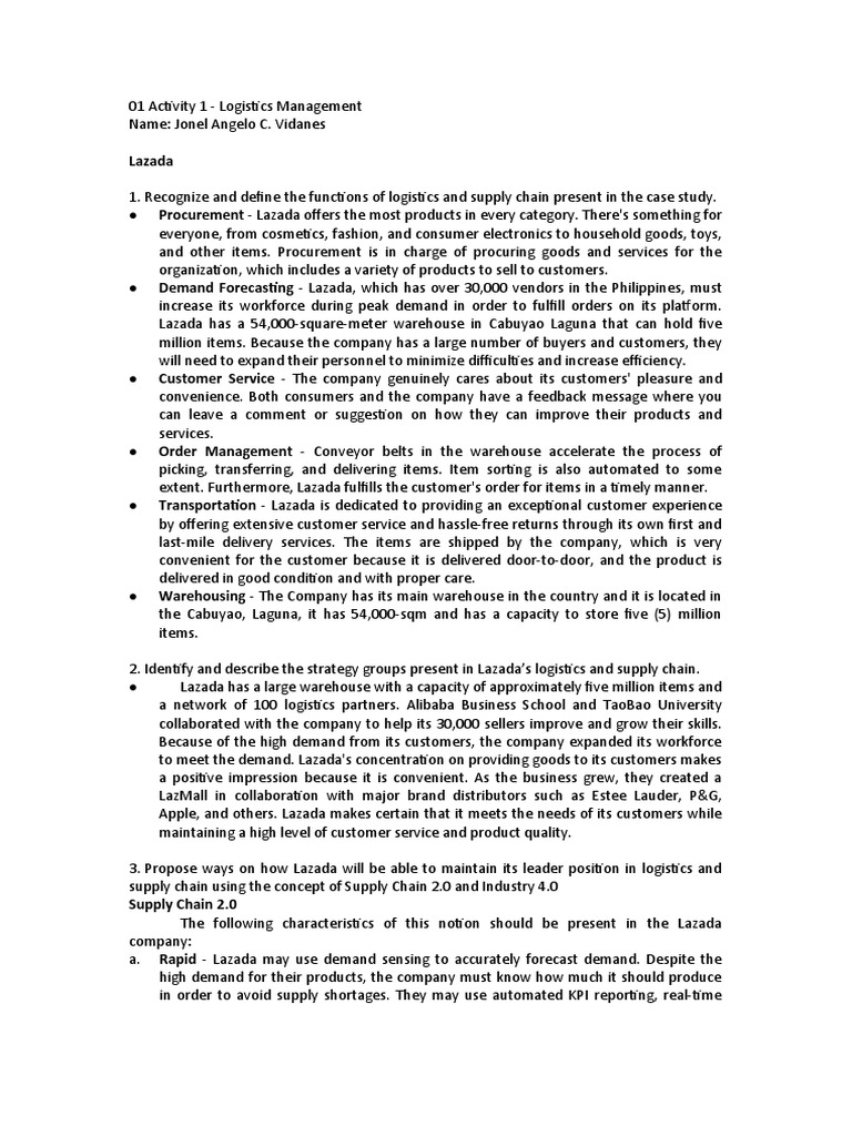 01 Activity 1-Logistics-Management | PDF | Logistics | Warehouse
