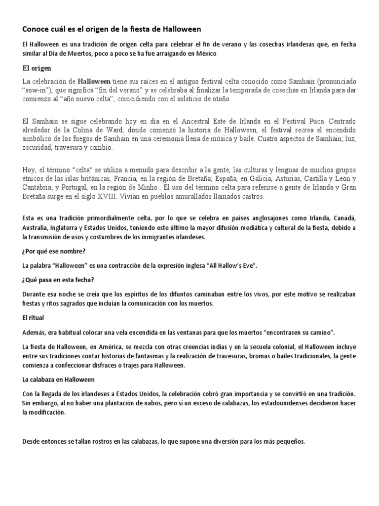 Origen de la Fiesta de Halloween | PDF | Víspera de Todos los Santos ...