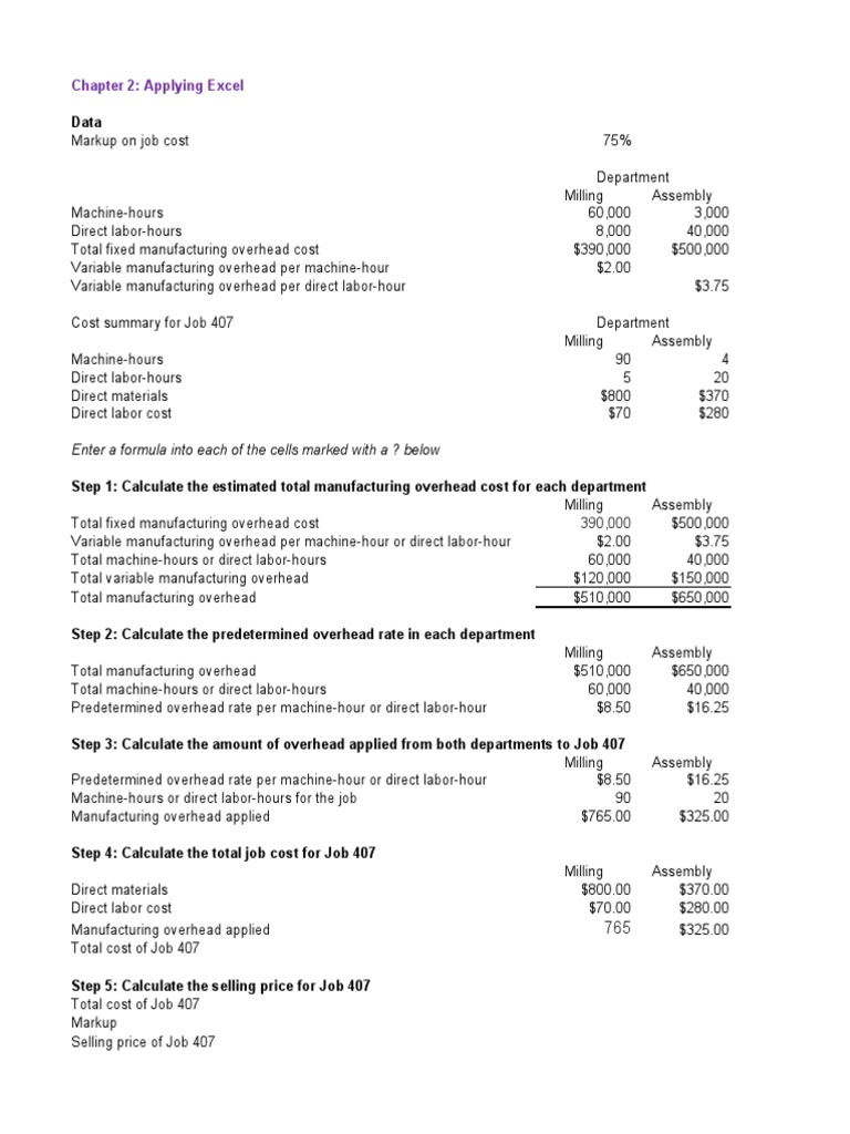 Chapter 2 Applying Excel Student Form | PDF | Cost | Management Accounting