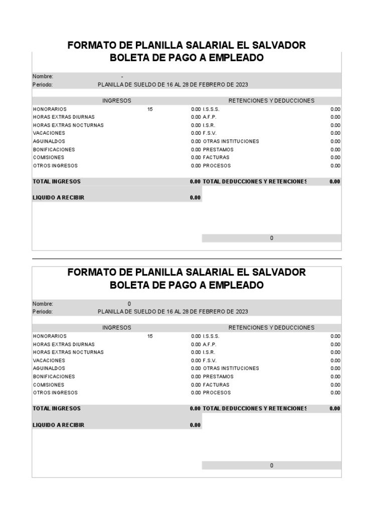 Ejemplo de Boleta Salarial El Salvador | PDF