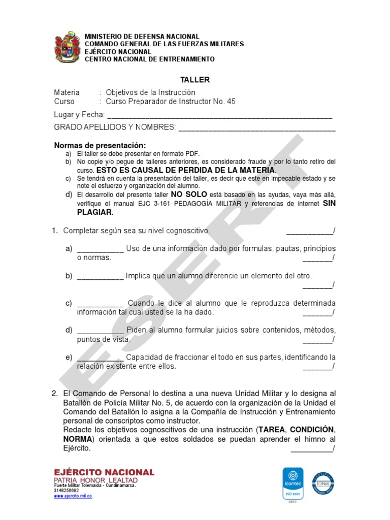 Taller Objetivos de La Instrucción | PDF