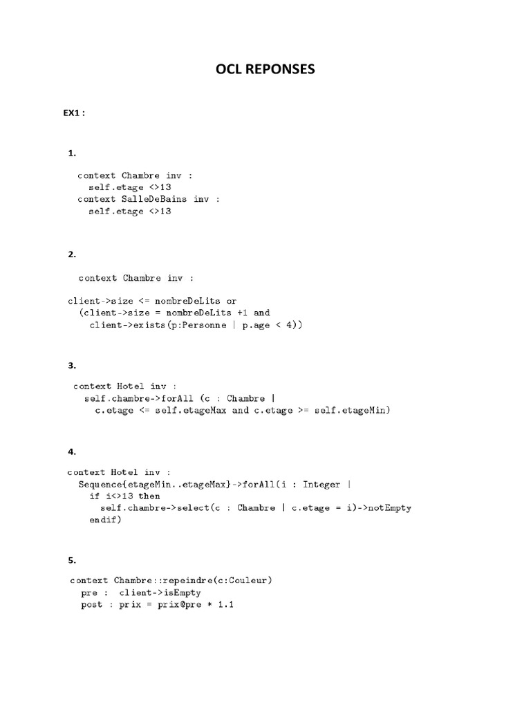 Sample Ocl Responses For Two Exercises Covering Common Object Constraint Language Patterns Pdf