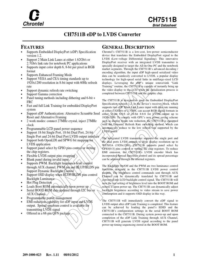 Chrontel CH7511B | PDF | Information And Communications Technology ...