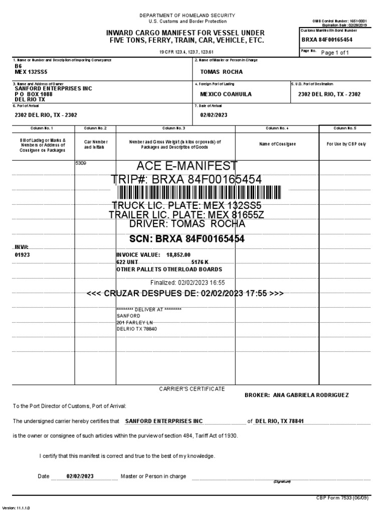 Customs Manifest for Importers | PDF | Cargo | U.S. Customs And Border ...