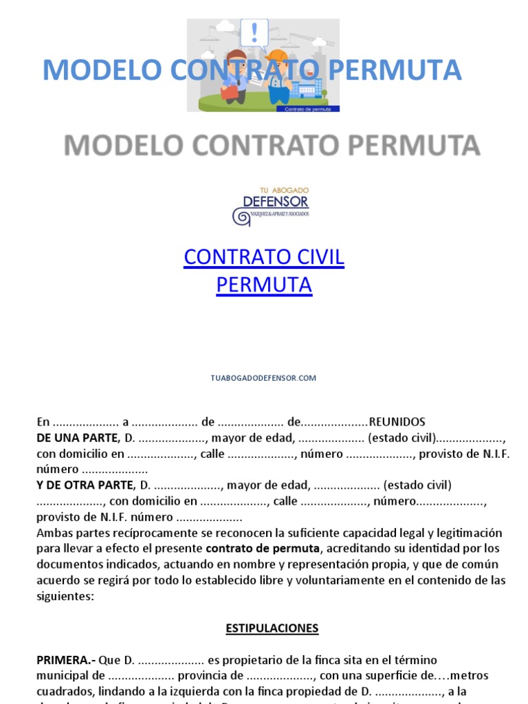 Modelo Contrato Permuta 2017 PP | Descargar gratis PDF | Ley común ...