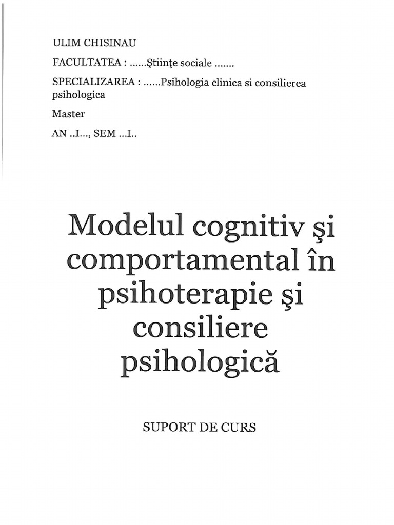Modelul Cognitiv Şi Comportamental În Psihoterapie Şi Consiliere ...