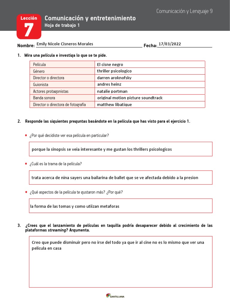 Hoja de Trabajo Leccion 7 | PDF