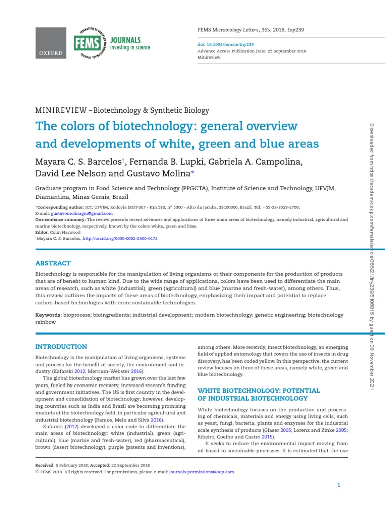 Overview of Biotechnology Colors | PDF | Biotechnology | Biofuel