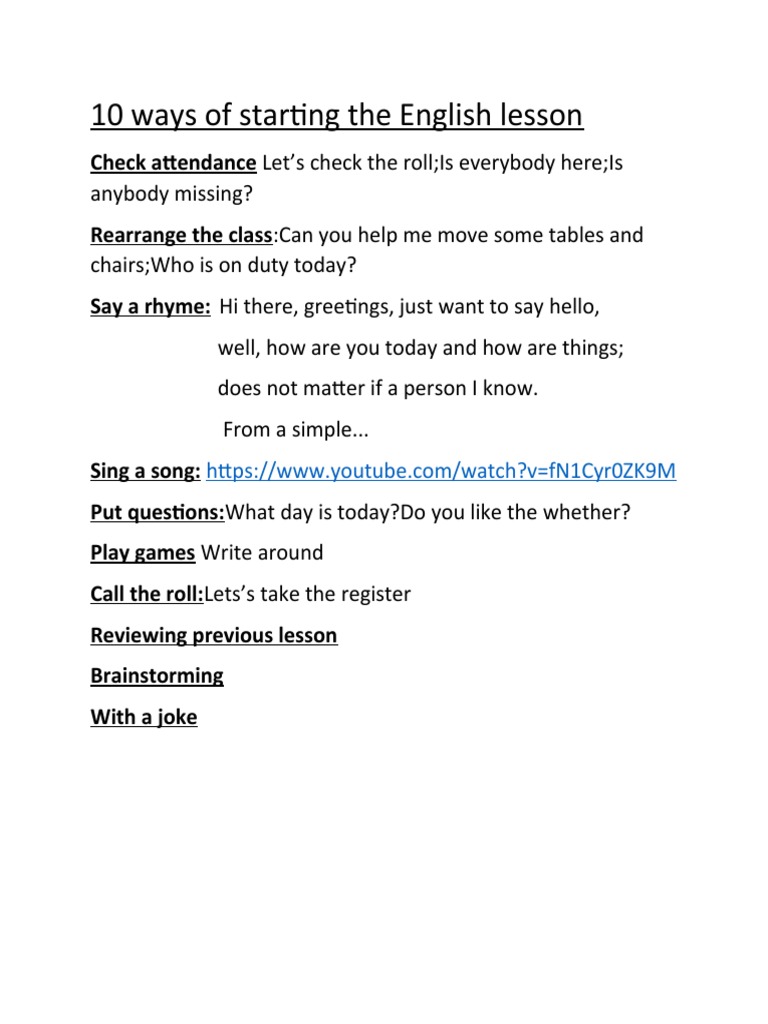 10 Ways of Starting The English Lesson | PDF