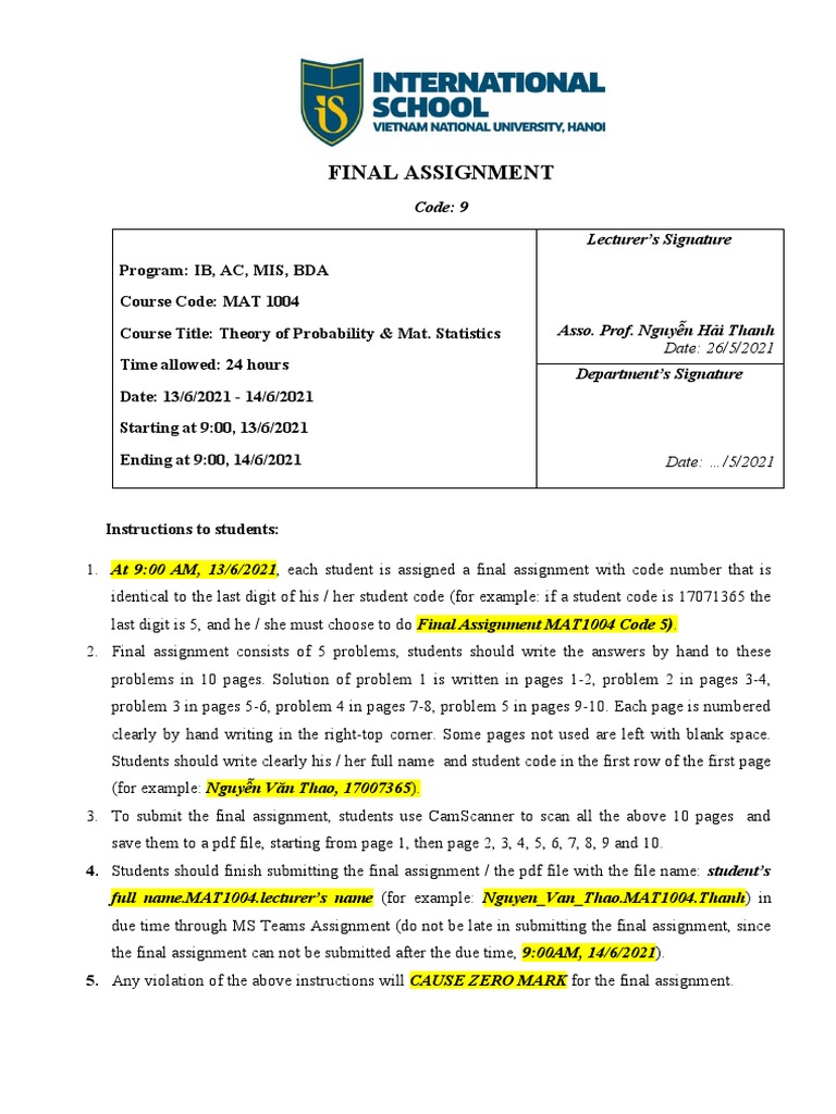 MAT 1004 Final Assignment Overview | PDF | Sampling (Statistics ...