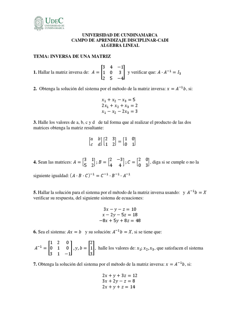 Inversa de Una Matriz | PDF | Matriz (Matemáticas) | Ecuaciones