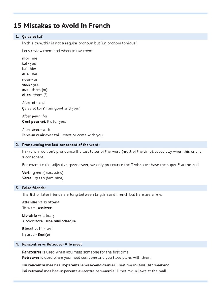 Common French Mistakes to Avoid | PDF | Linguistics | Languages