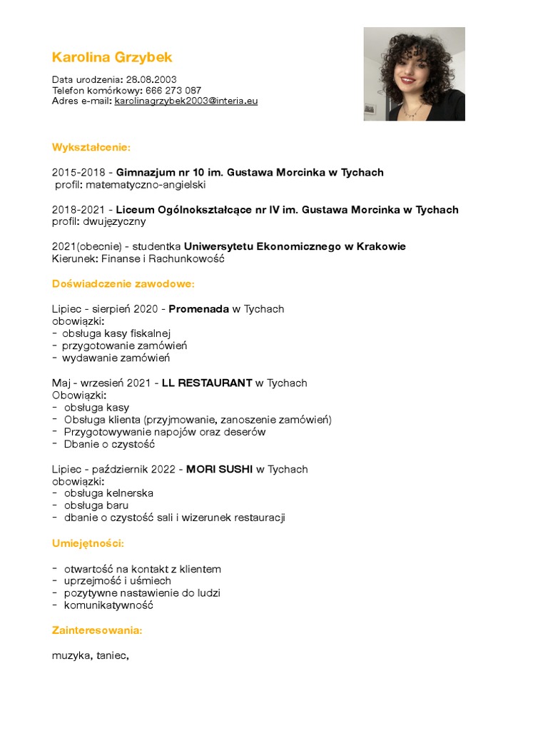 CV Karolina Grzybek 2022 Listopad | PDF