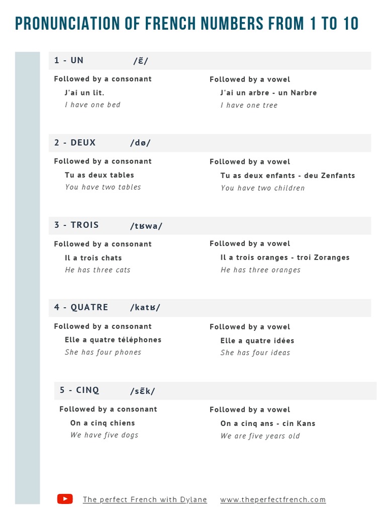 French Number Pronunciation Guide | PDF | Linguistics | Phonetics