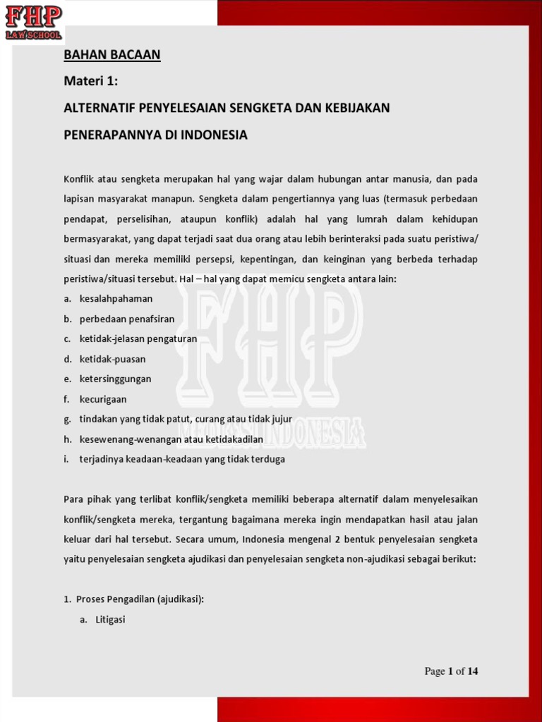 Materi 1 - Alternatif Penyelesaian Sengketa Dan Kebijakan Penerapannya Di Indonesia | PDF