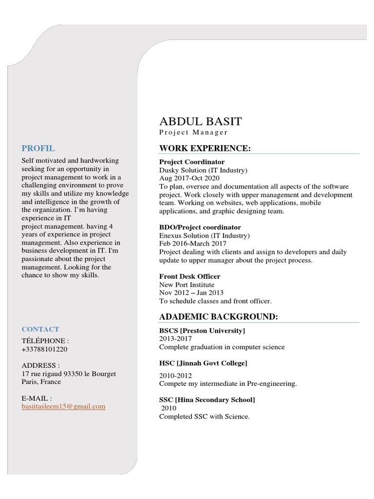 Abdul Basit Tasleem | PDF | Project Management | Software Development ...