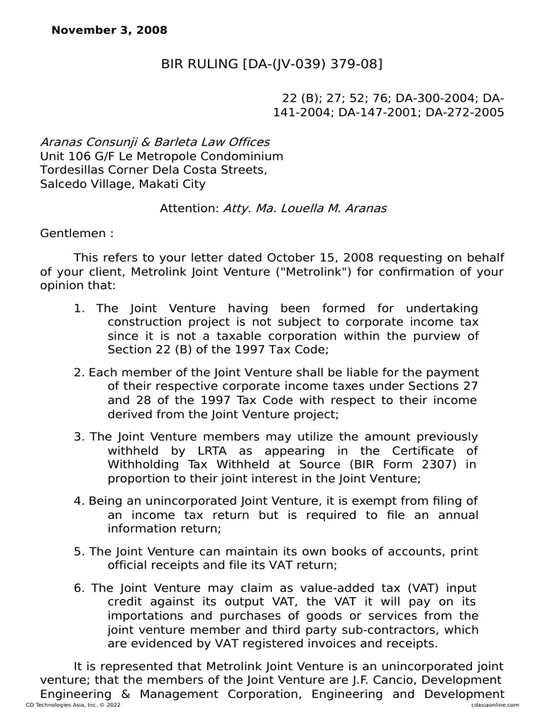 Bir Ruling Da JV 039 379 078 | PDF | Invoice | Value Added Tax