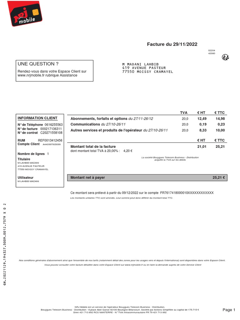 Payer Facture NRJ Mobile en Ligne | PDF | Taxe sur la valeur ajoutée ...