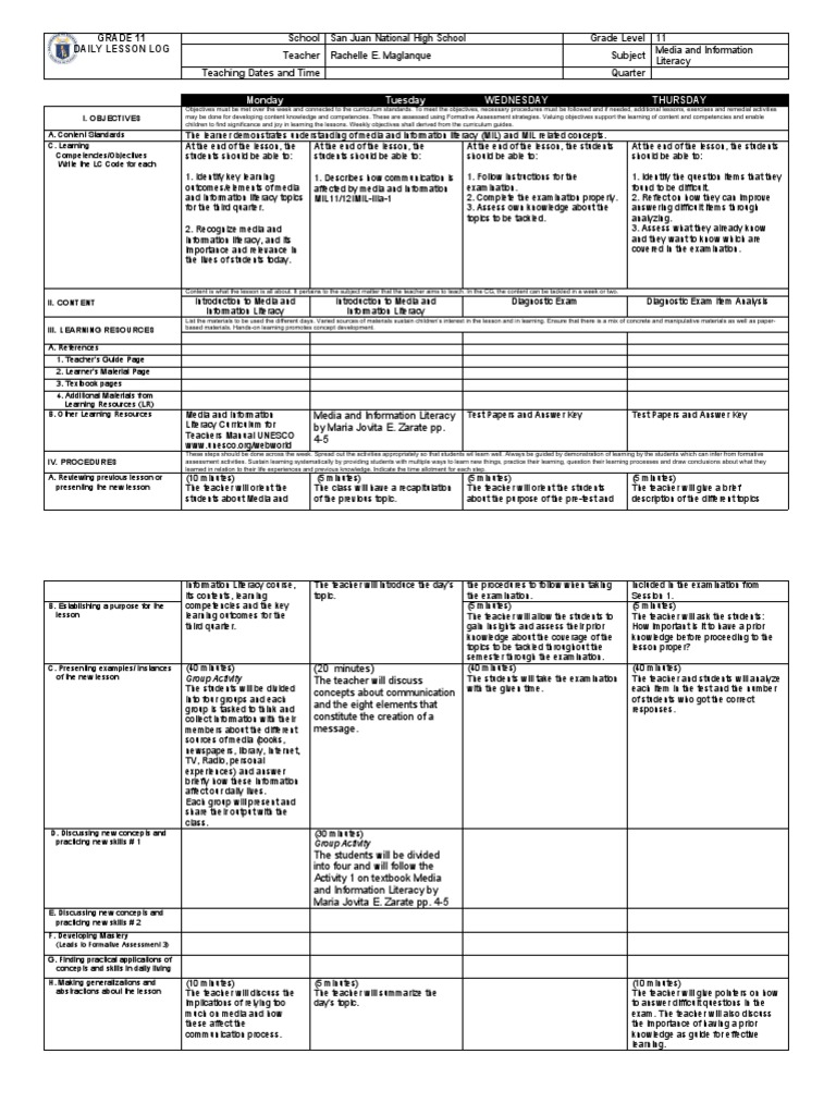 Grade 11 Media Literacy Lesson Plan | PDF | Information Literacy | Teachers