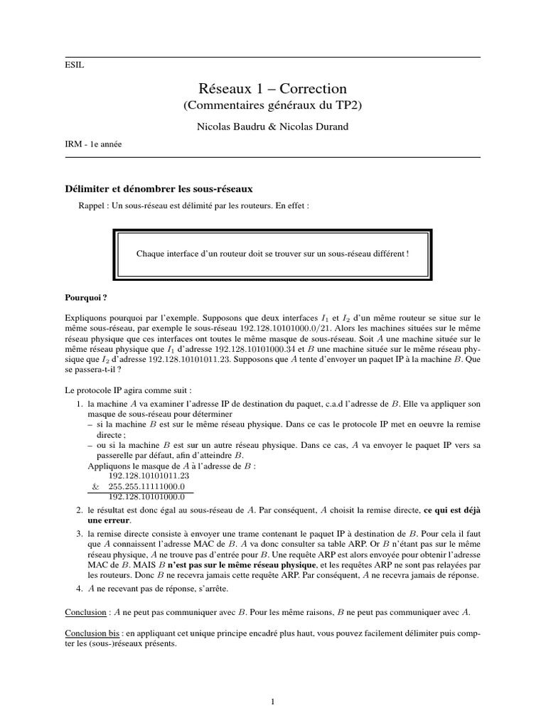 R1 TP2 Correction | PDF | Adresse IP | l'Internet