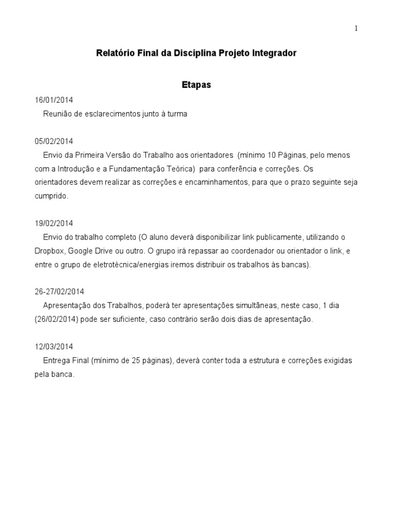 Relatorio Final Da Disciplina Projeto Integrador 1 | PDF
