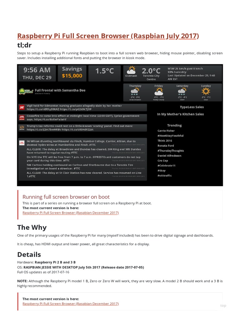 Raspberry Pi Full Screen Browser Raspbian July 2017 Gordon Turner Pdf Computing Computer