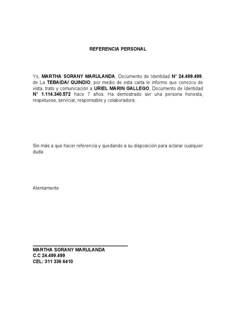 Ejemplo de Referencia Personal | PDF