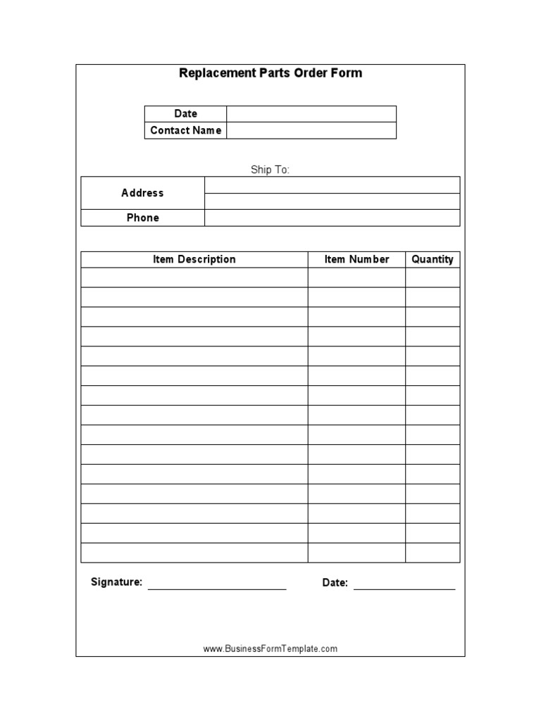 Replacement Parts Order Form | PDF