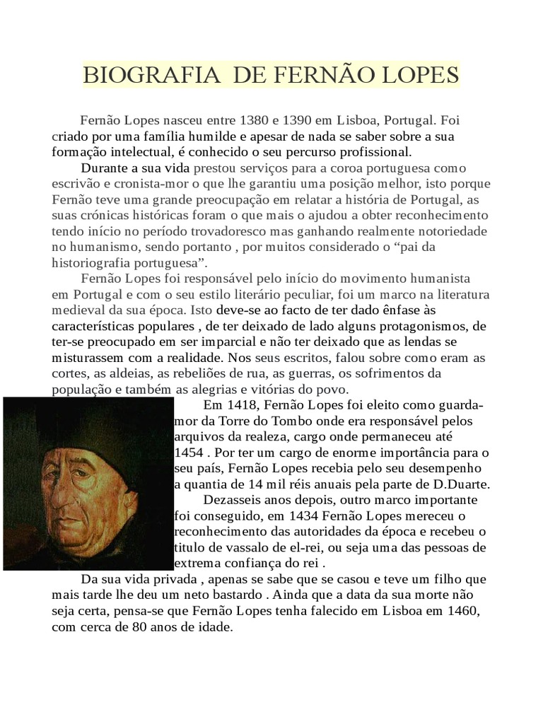Biografia de Fernão Lopes: Pai do Humanismo | PDF