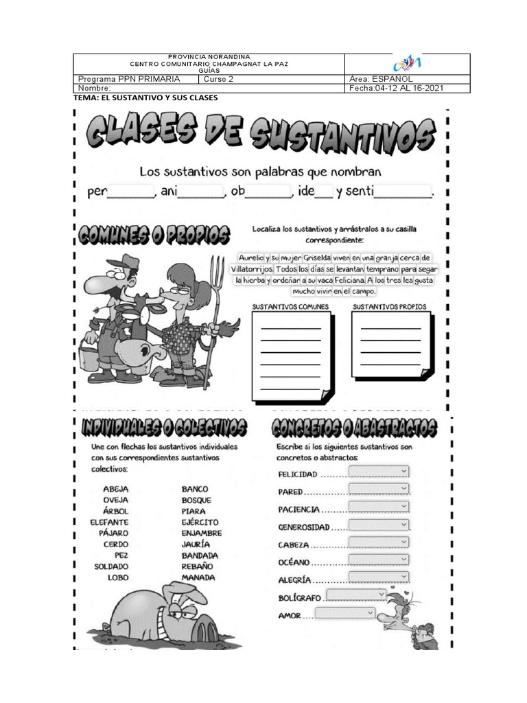 GUIA ESPAÑOL - SUSTANTIVO Y SUS CLASES .Curso 3-2023 | PDF