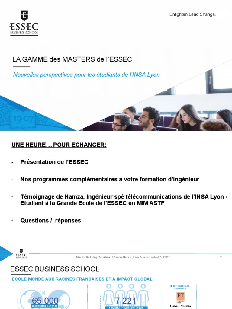 Essec - Masters PPT Présentation Complète Insa Lyon | PDF | Master ...
