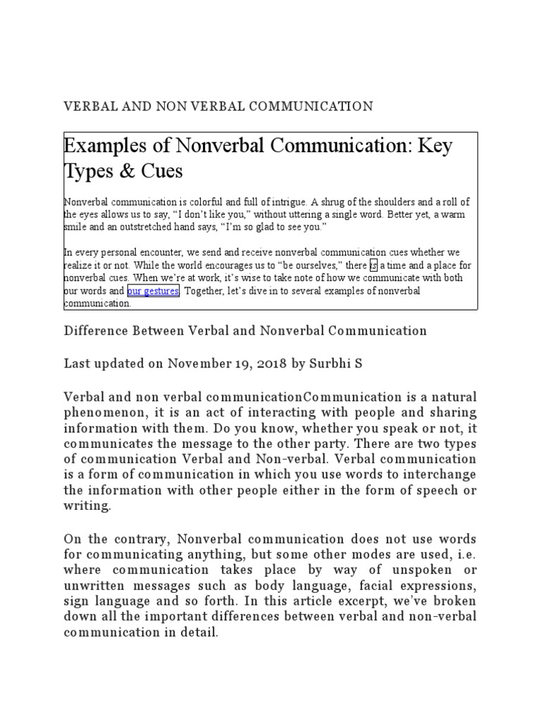 Verbal and Non Verbal Communication | PDF | Communication | Nonverbal ...