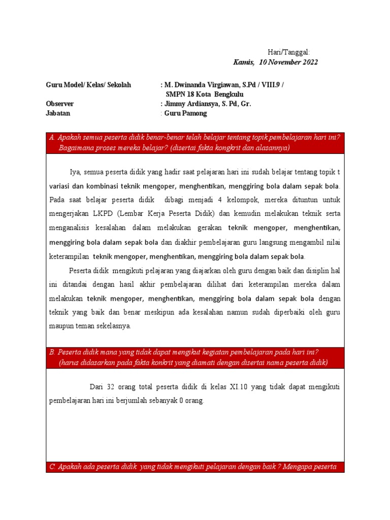 Format Observasi Lesson Study PPL Siklus 1 | PDF