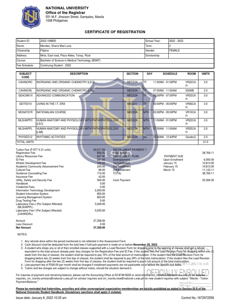 CertificateOfRegistration 2022 108850 | PDF | Fee