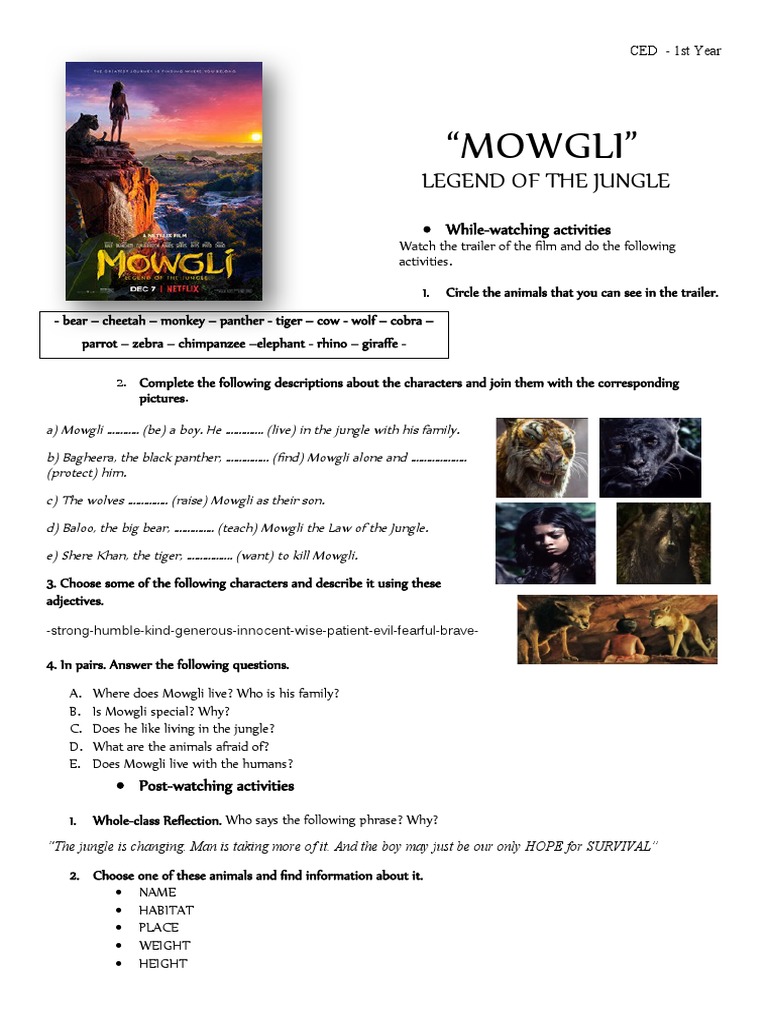 Mowgli: Jungle Activities and Worksheets | PDF