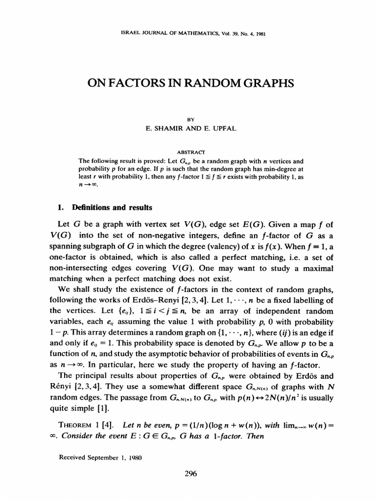 Factors in Random Graphs | PDF | Vertex (Graph Theory) | Mathematics