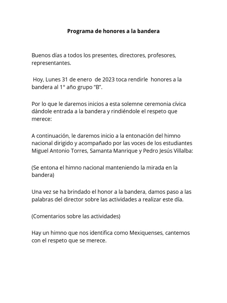 Programa de Honores A La Bandera | PDF Programa de Honores A La Bandera | PDF
