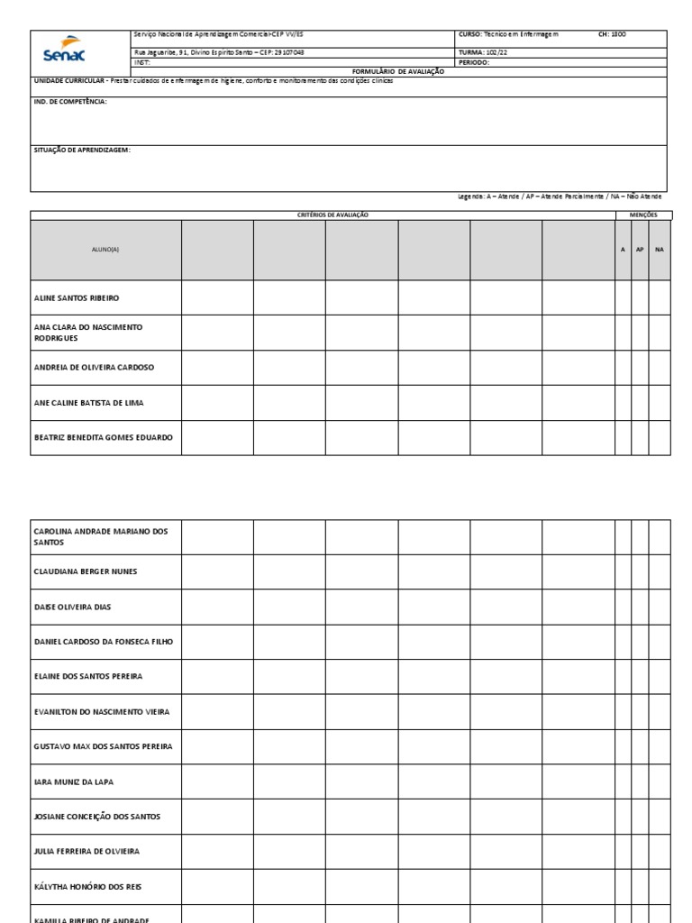 Instrumento de Avaliação MODELO | PDF