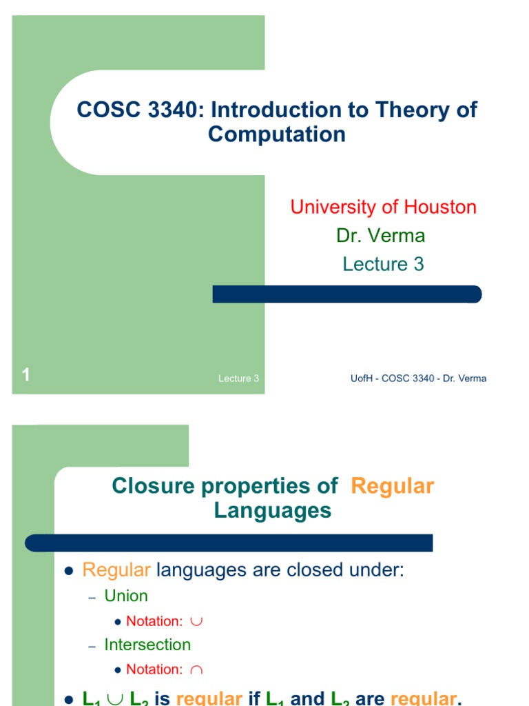 COSC 3340: Introduction To Theory of Computation | PDF | Teaching Methods & Materials ...