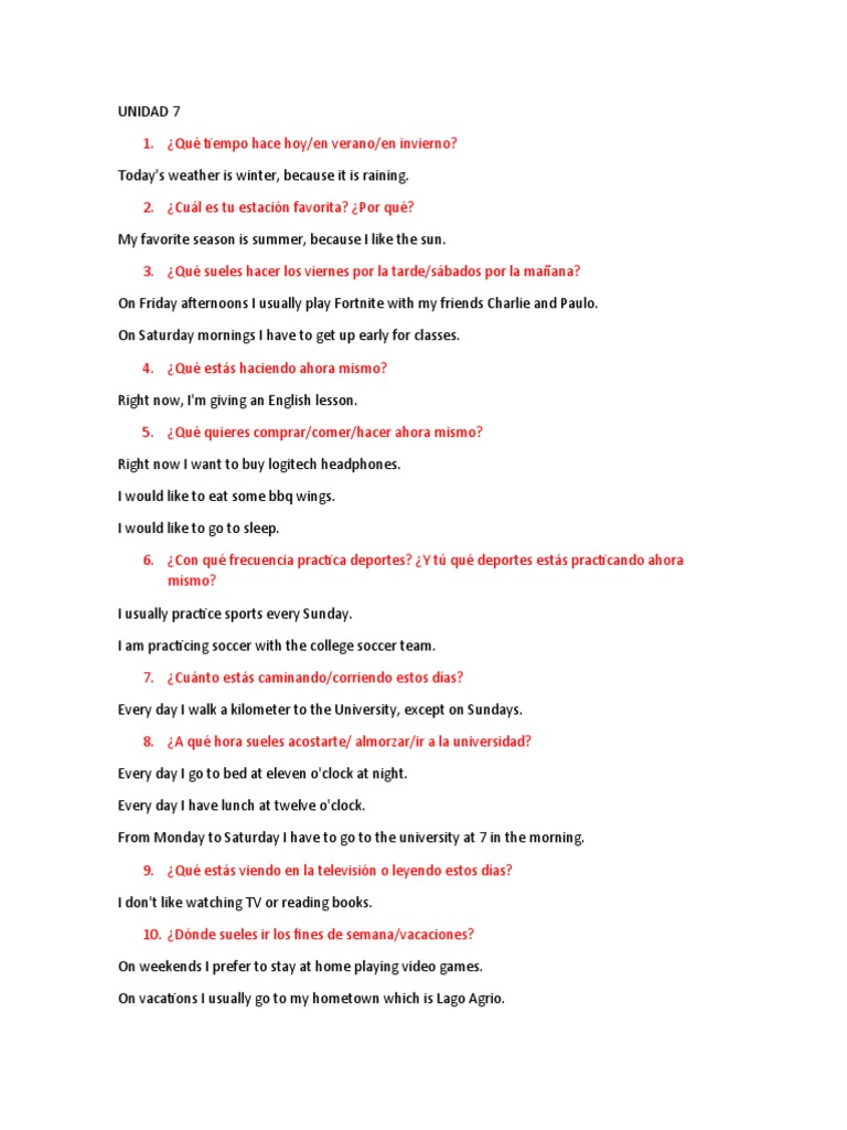 PREGUNTAS EN ESPAÑOL Contestadas | PDF