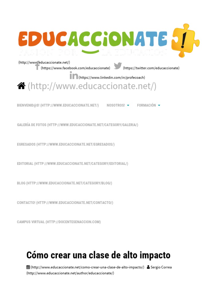 Cómo Crear Una Clase de Alto Impacto - Educaccionate! | PDF ... Cómo Crear Una Clase de Alto Impacto - Educaccionate! | PDF ...