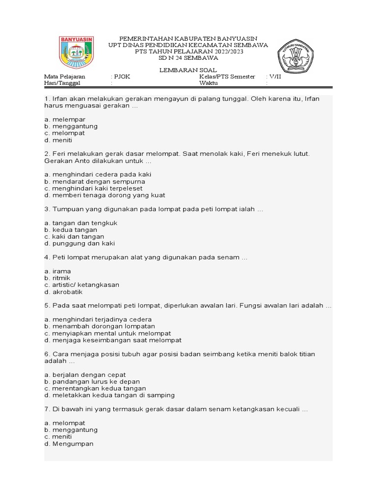 Soal Pts Pjok Kelas 5 Semester 2 | PDF