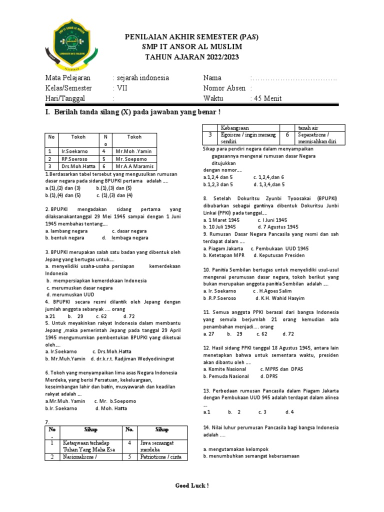 Soal PKN Pas Kls 7 | PDF