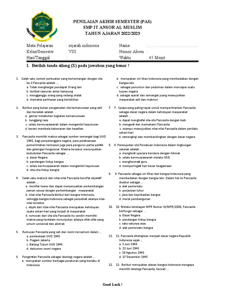 Soal PKN Pas Kls 8 | PDF