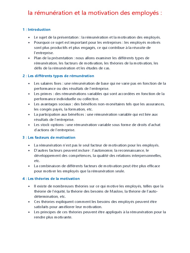 La Rémunération Et La Motivation Des Employés | PDF | Motivation | Motivant