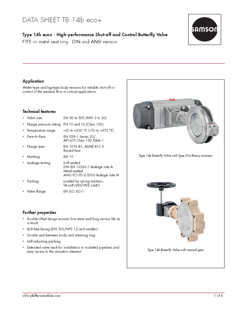 Type 14b eco+ High-Performance Butterfly Valve Data Sheet: Technical Specifications, Dimensions ...