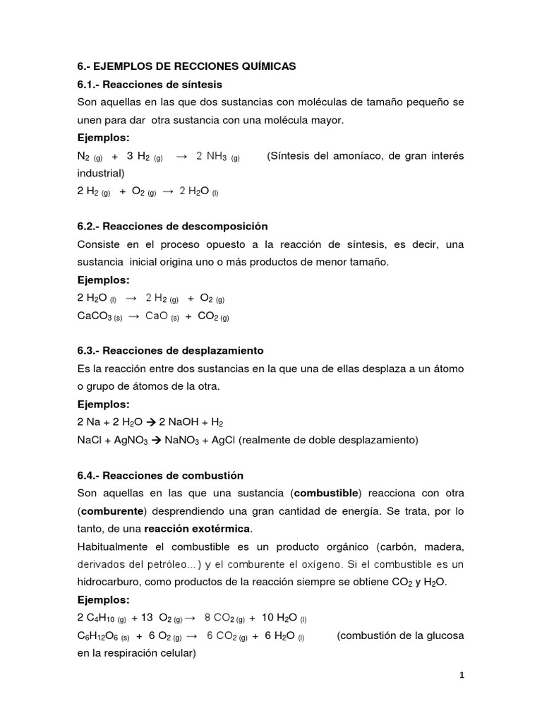 Tipos de Reacciones Químicas y Ejemplos | PDF | Ácido | Ph