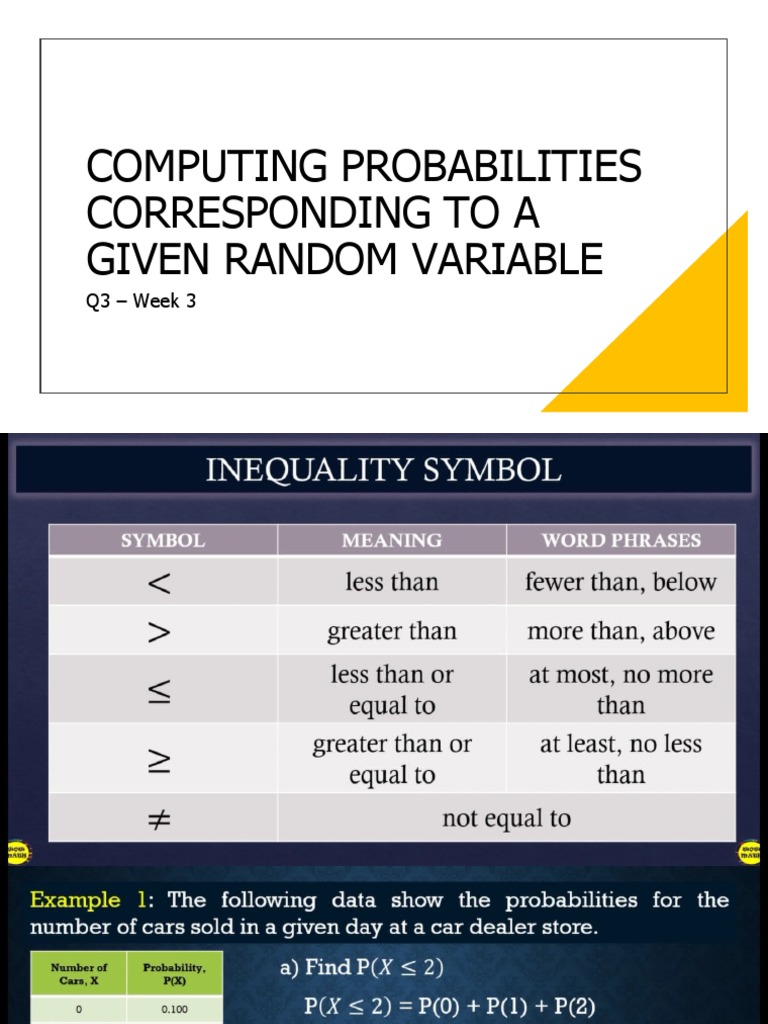 Computing Probabilities Corresponding To A Given Random Variable Lecture | PDF