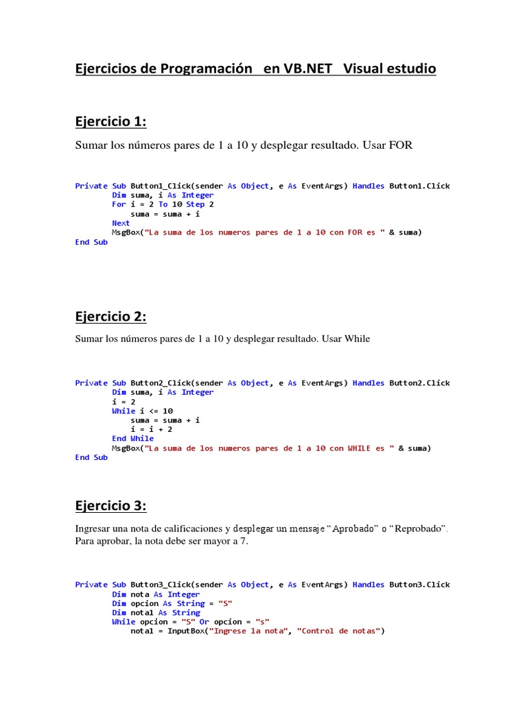 Sumar Los Números Pares de 1 A 10 y Desplegar Resultado. Usar FOR | PDF ...