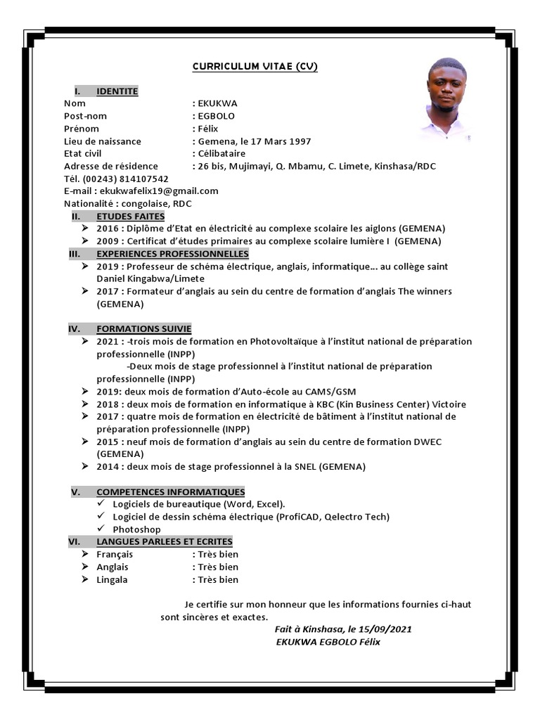 CV de Félix Ekukwa - Kinshasa 2021 | PDF